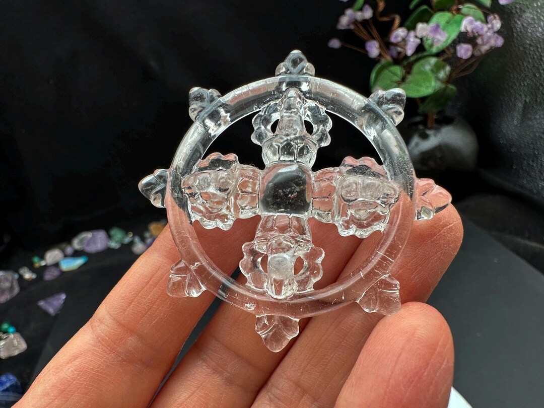 Clear Crystal Double Vajra Dorje, Crystal Carving, Buddhism Amulet ...
