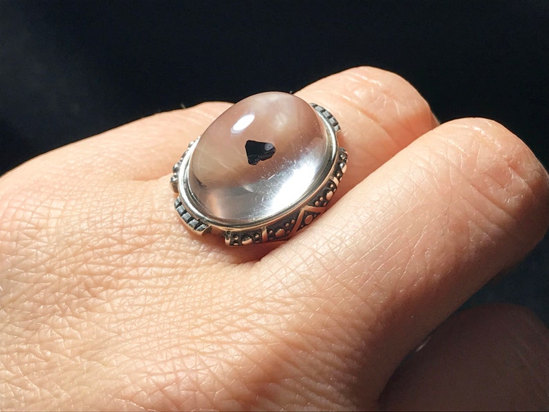 Natural Quartz Crystal Black Mica Sheet Ring Silver | Etsy