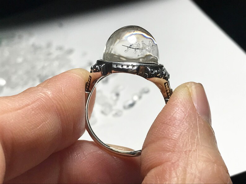 Natural Quartz Crystal Black Mica Sheet Ring Silver | Etsy