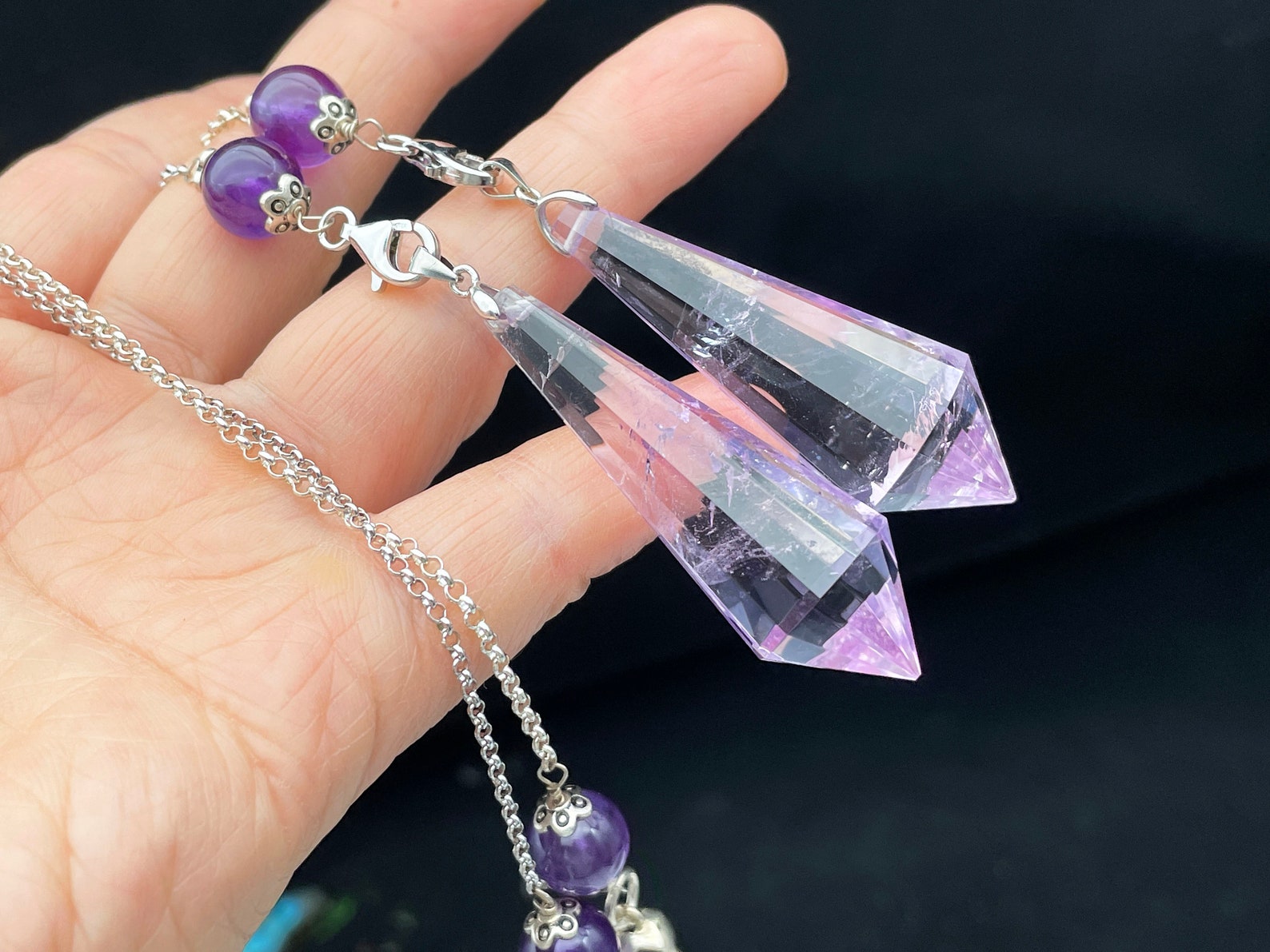 Amethyst Crystal Pendulum, Silver 925 Divination Tool, Metaphysical ...