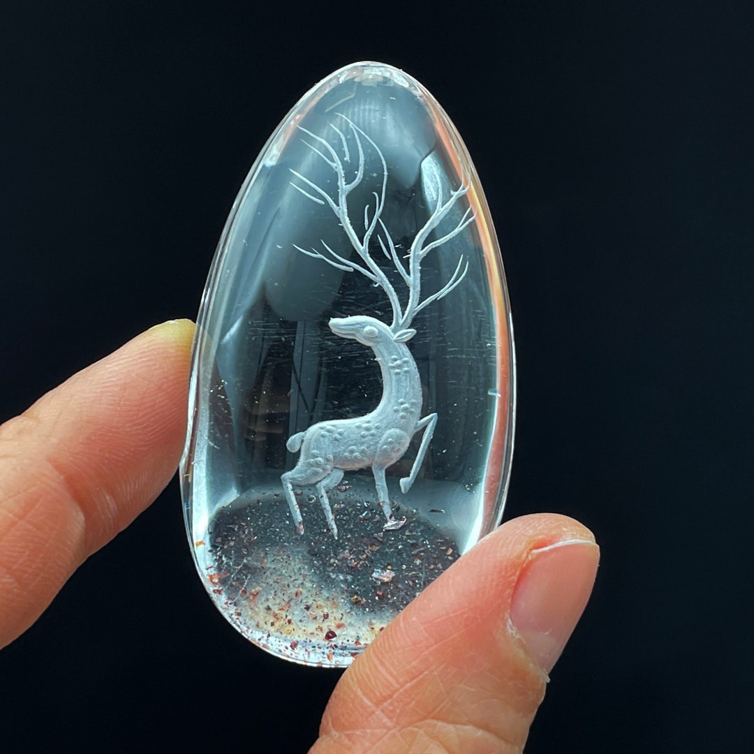 Phantom Crystal Pendant , Inner Scene ,carving Elk ,crystal Jewelry ...