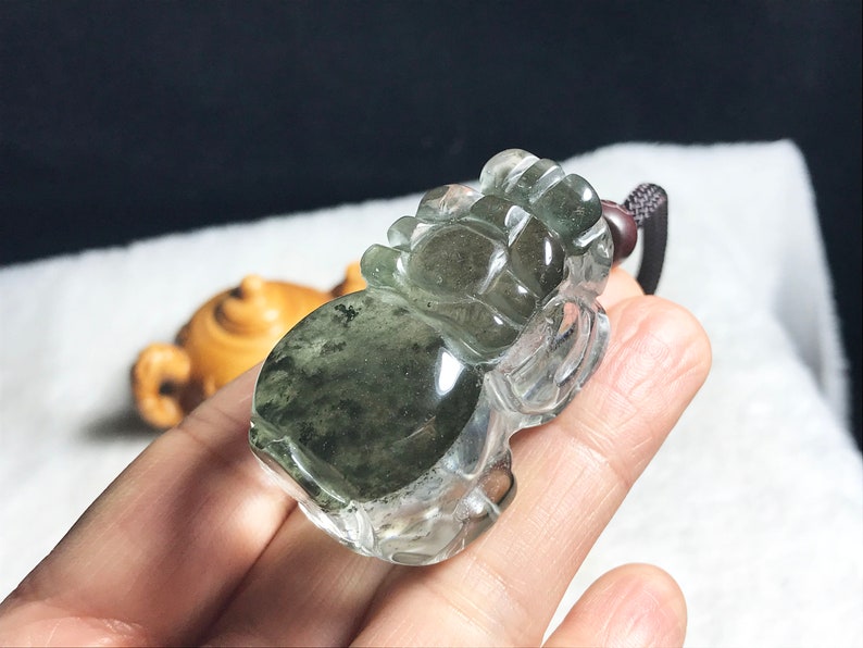 Natural quartz crystal Green Phantom Pixiu Carved Pendant | Etsy