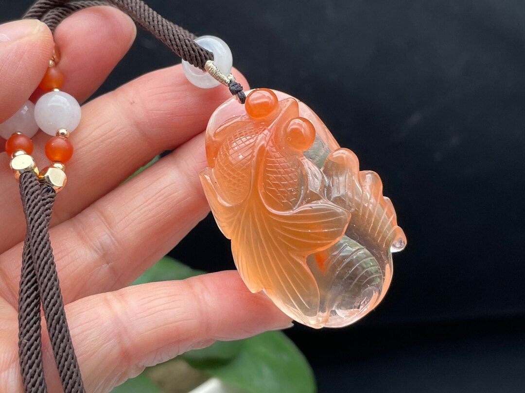 Natural Red Rutilated, Crystal Pendant ,carved Fish, Reiki Healing ...