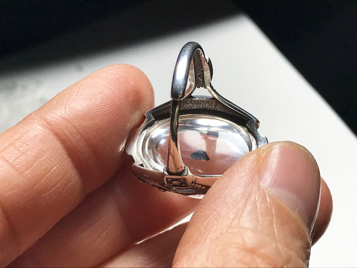 Natural Quartz Crystal Black Mica Sheet Ring, Silver 925,healing Reiki ...