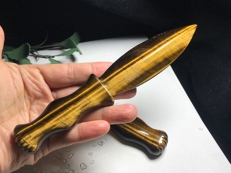 Natural Tiger's eye Quartz Crystal Carved Dagger Reiki - Etsy