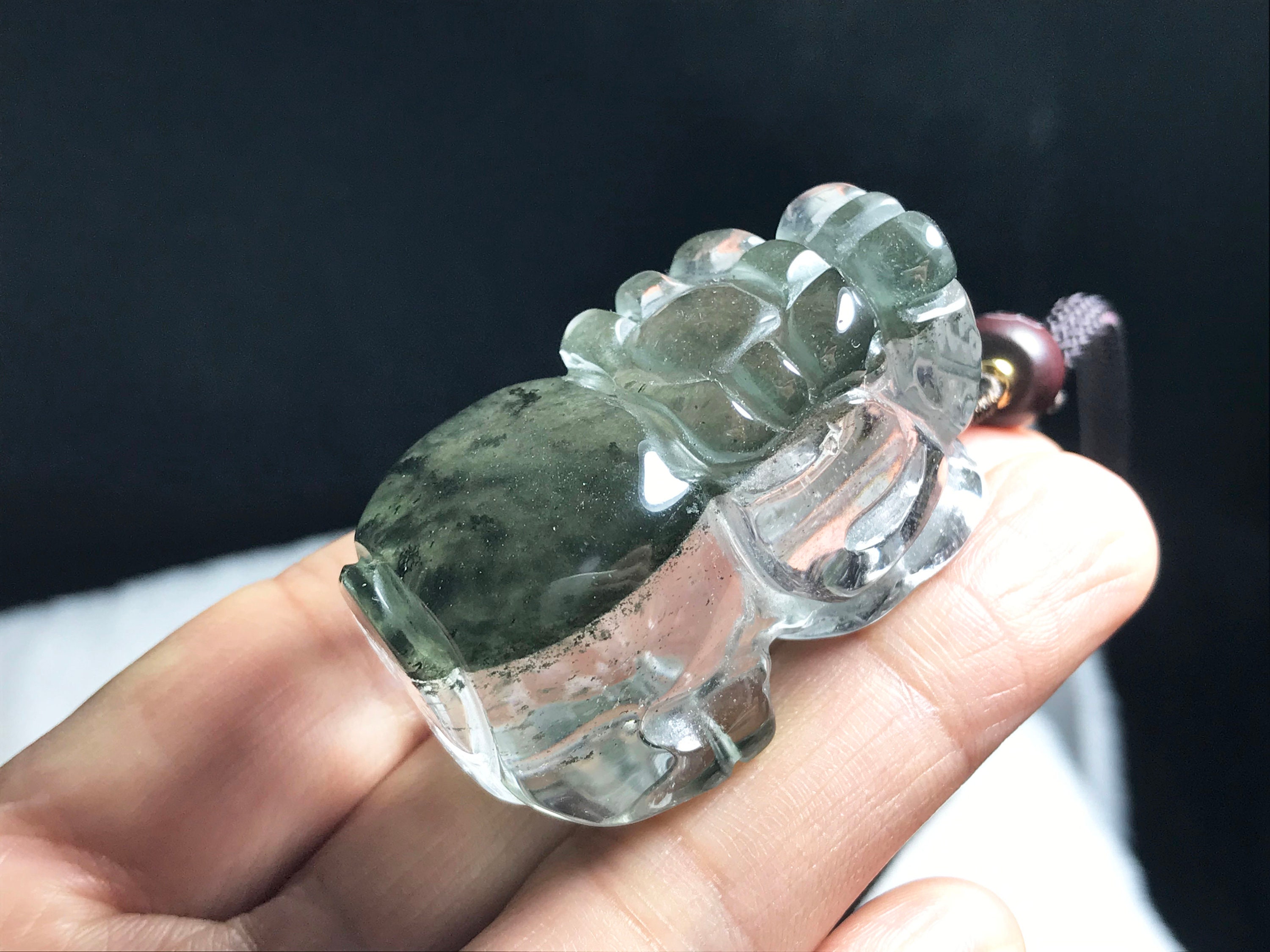 Natural quartz crystal Green Phantom Pixiu Carved Pendant | Etsy