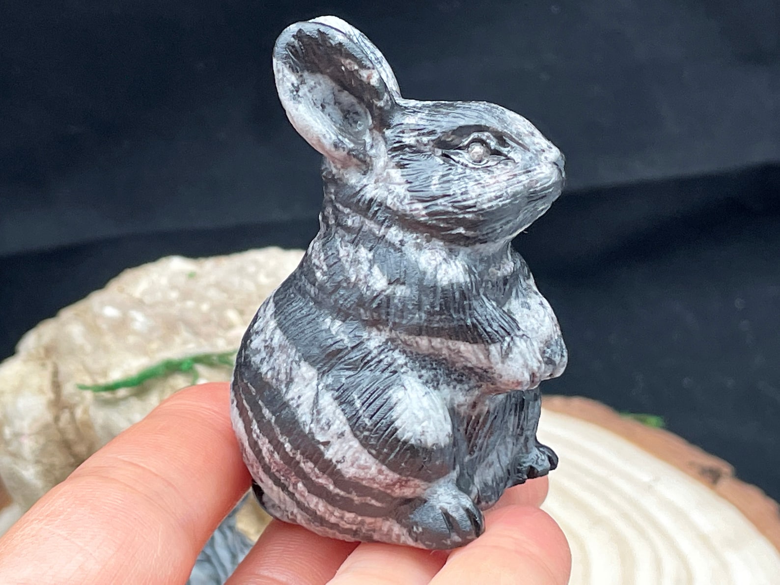 Black Network Stone Carved Rabbit quartz Crystal Kitten - Etsy