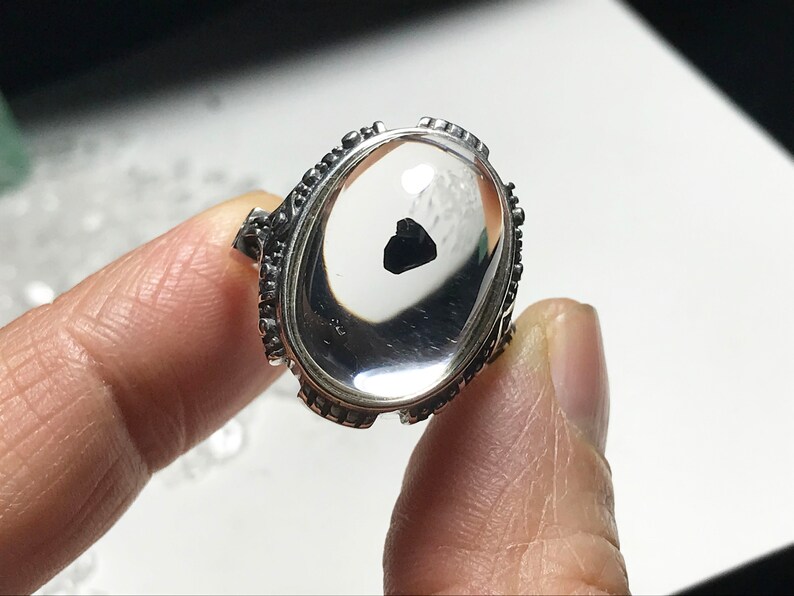 Natural Quartz Crystal Black Mica Sheet Ring Silver | Etsy