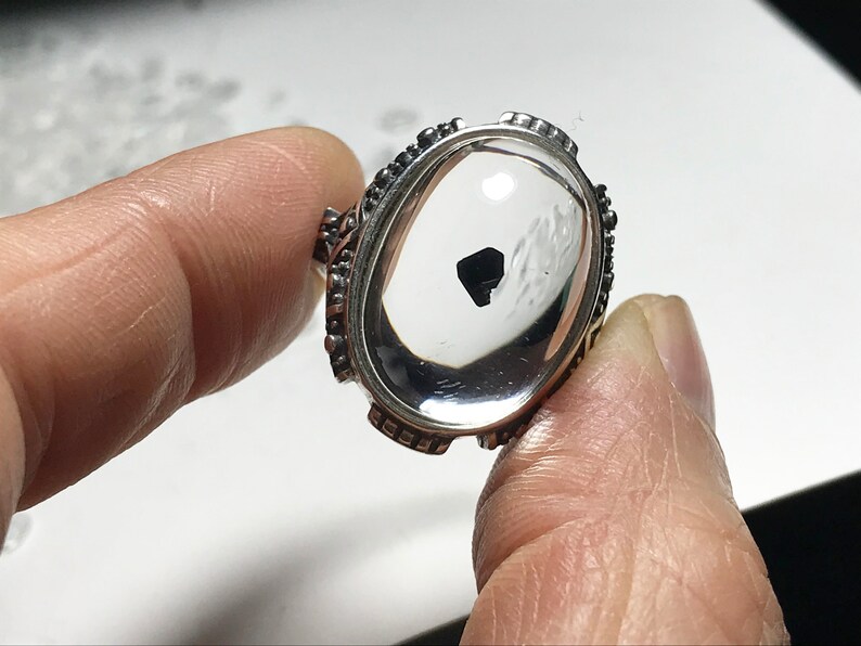 Natural Quartz Crystal Black Mica Sheet Ring Silver | Etsy