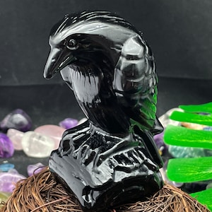 Natural Obsidian Crow, Hand Carved, Housewarming Gift, Home Decor, Reiki Healing E115502 - Etsy