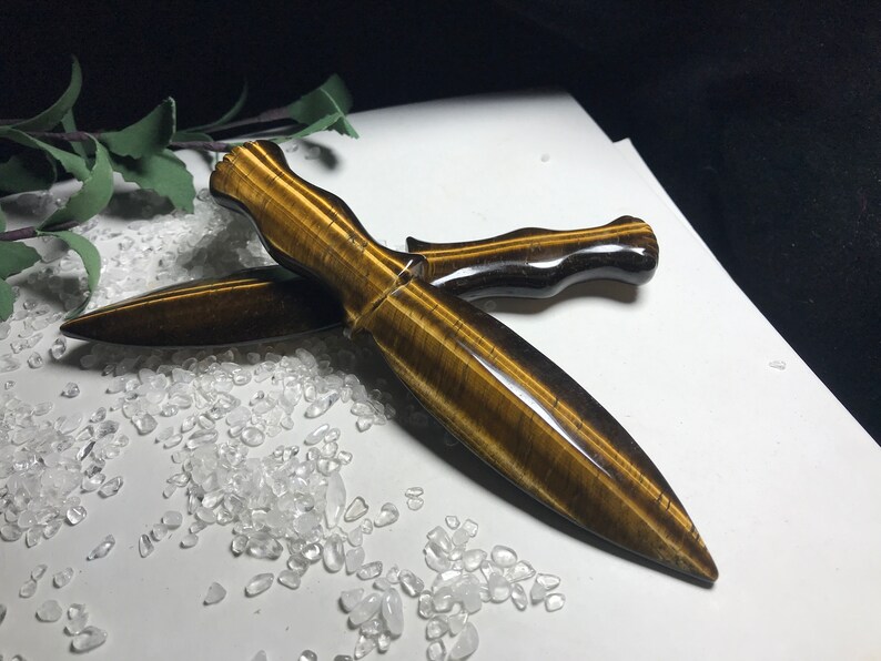 Natural Tiger's eye Quartz Crystal Carved Dagger Reiki - Etsy