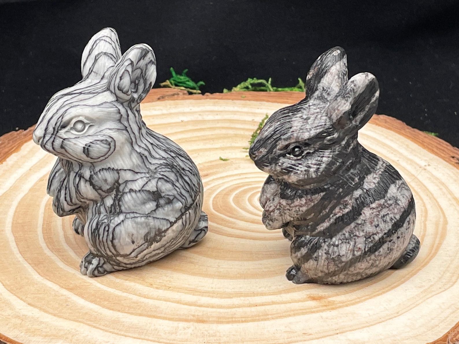 Black Network Stone Carved Rabbit ,quartz Crystal , Kitten Figurine ...