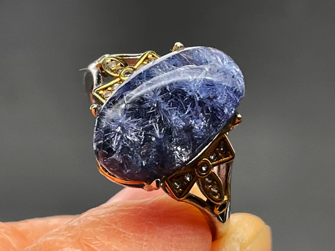 Blue Rutilated,crystal Ring ,bead Ring, Sterling Silver,handmade ...