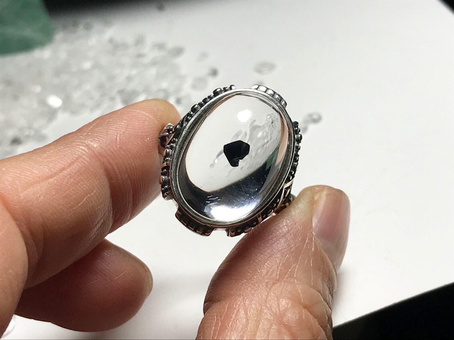 Natural Quartz Crystal Black Mica Sheet Ring Silver - Etsy