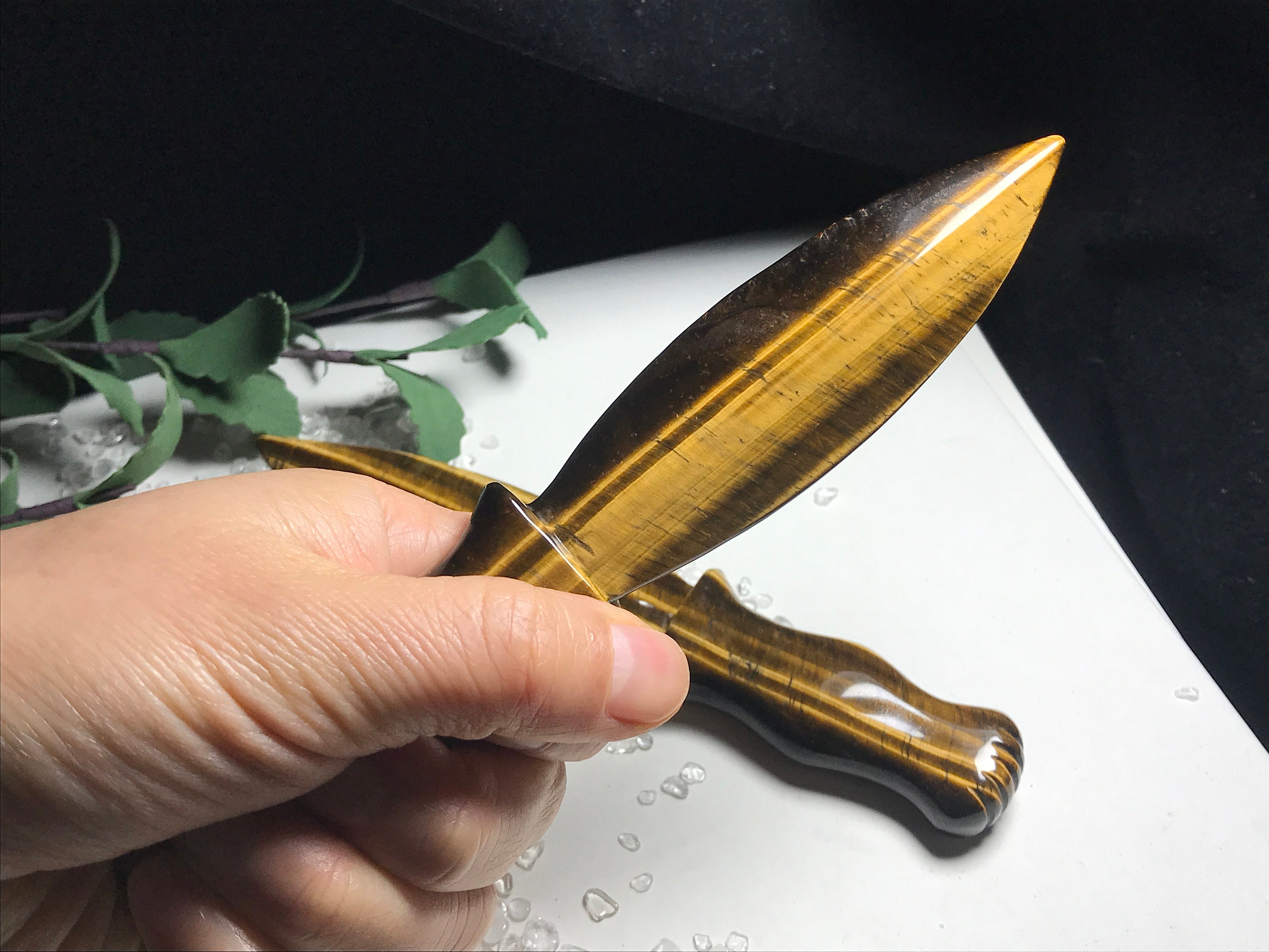 Natural Tiger's eye Quartz Crystal Carved Dagger Reiki | Etsy