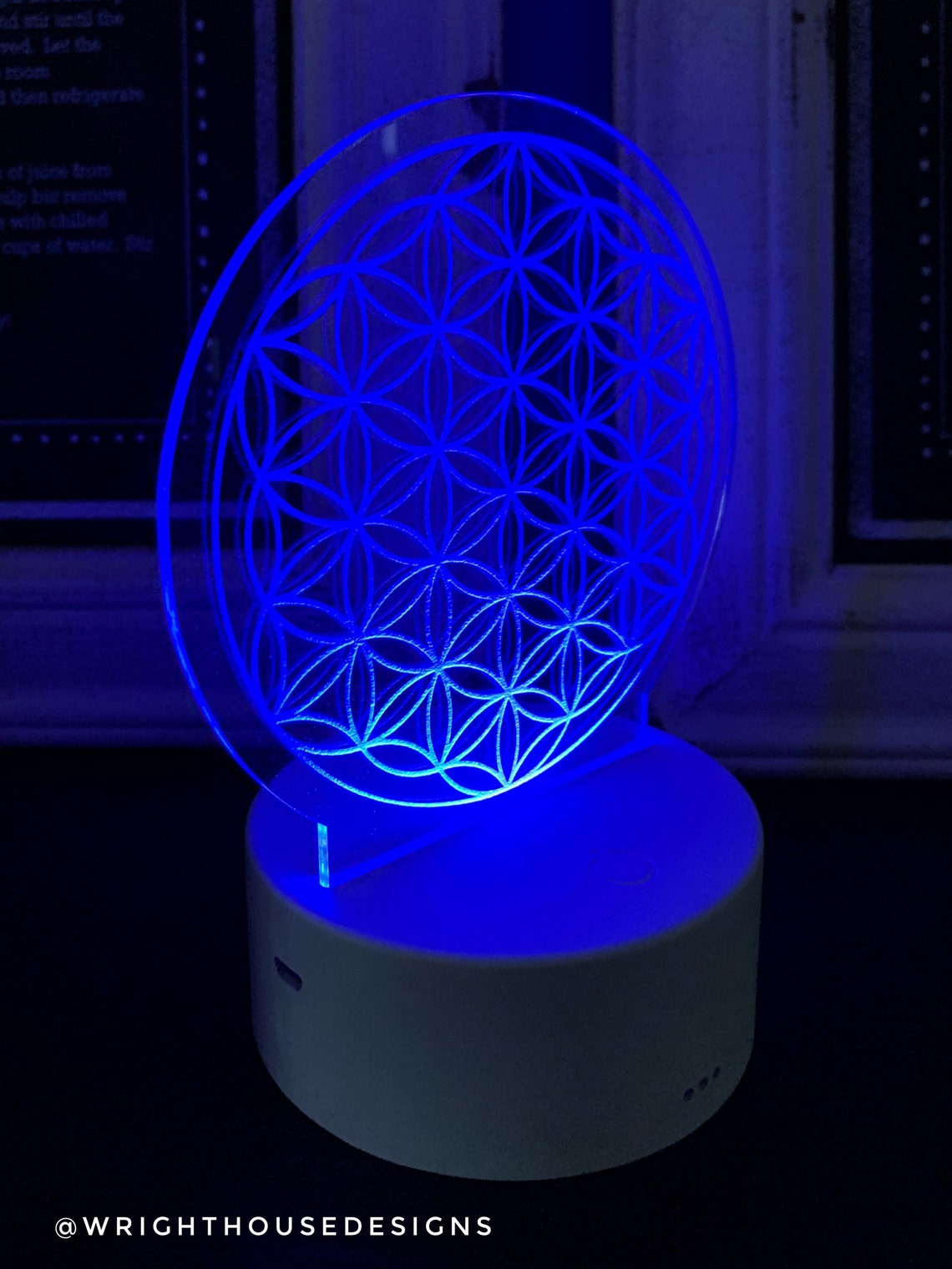 Engraved Acrylic LED Light Base Flower of Life Design | Etsy