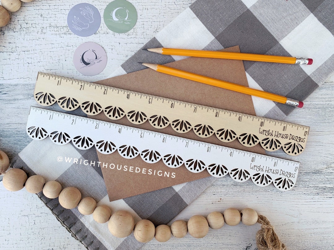Wooden Laser Engraved Standard Ruler Decorative Scallop Pattern ...