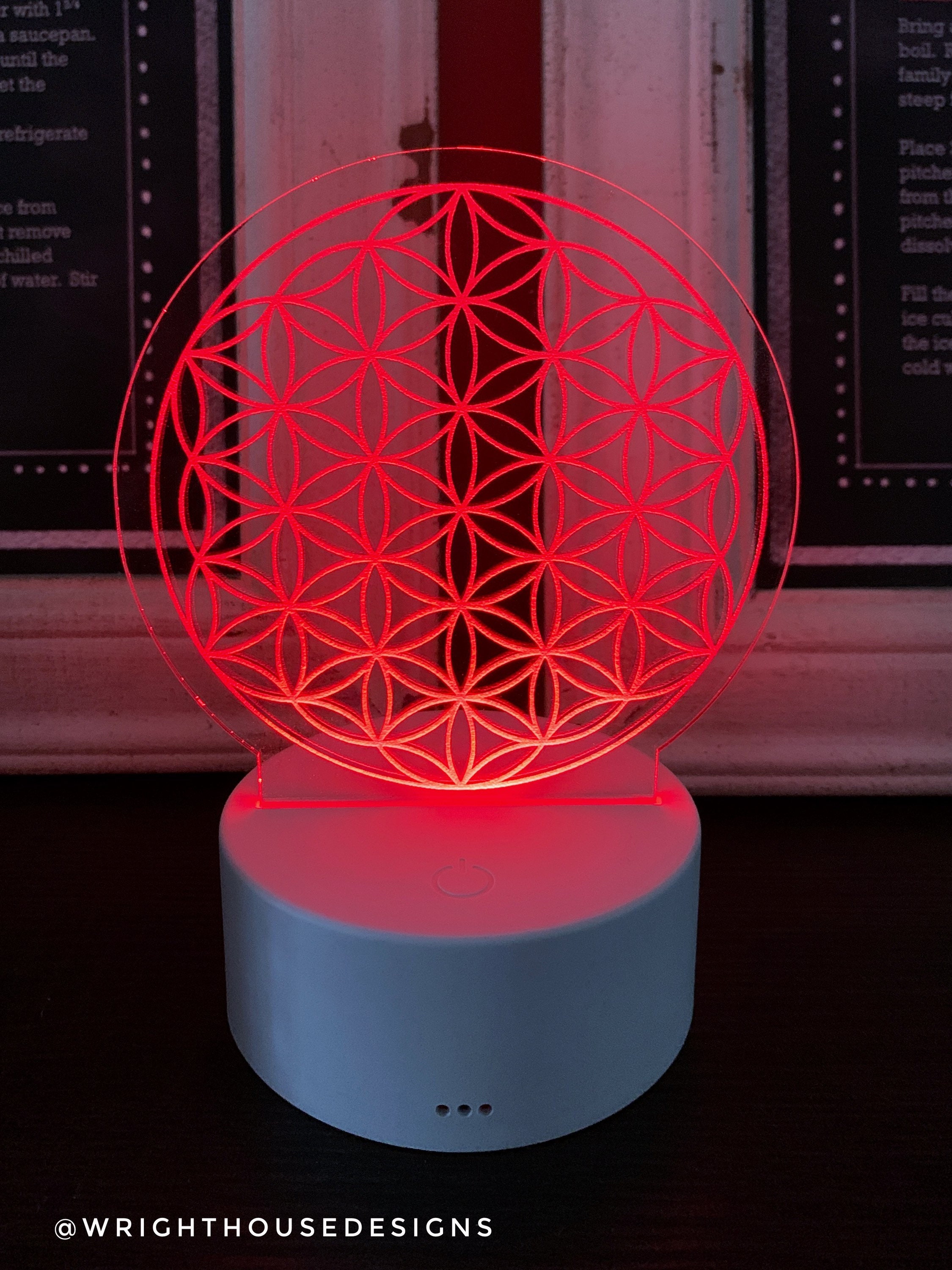 Engraved Acrylic LED Light Base Flower of Life Design | Etsy