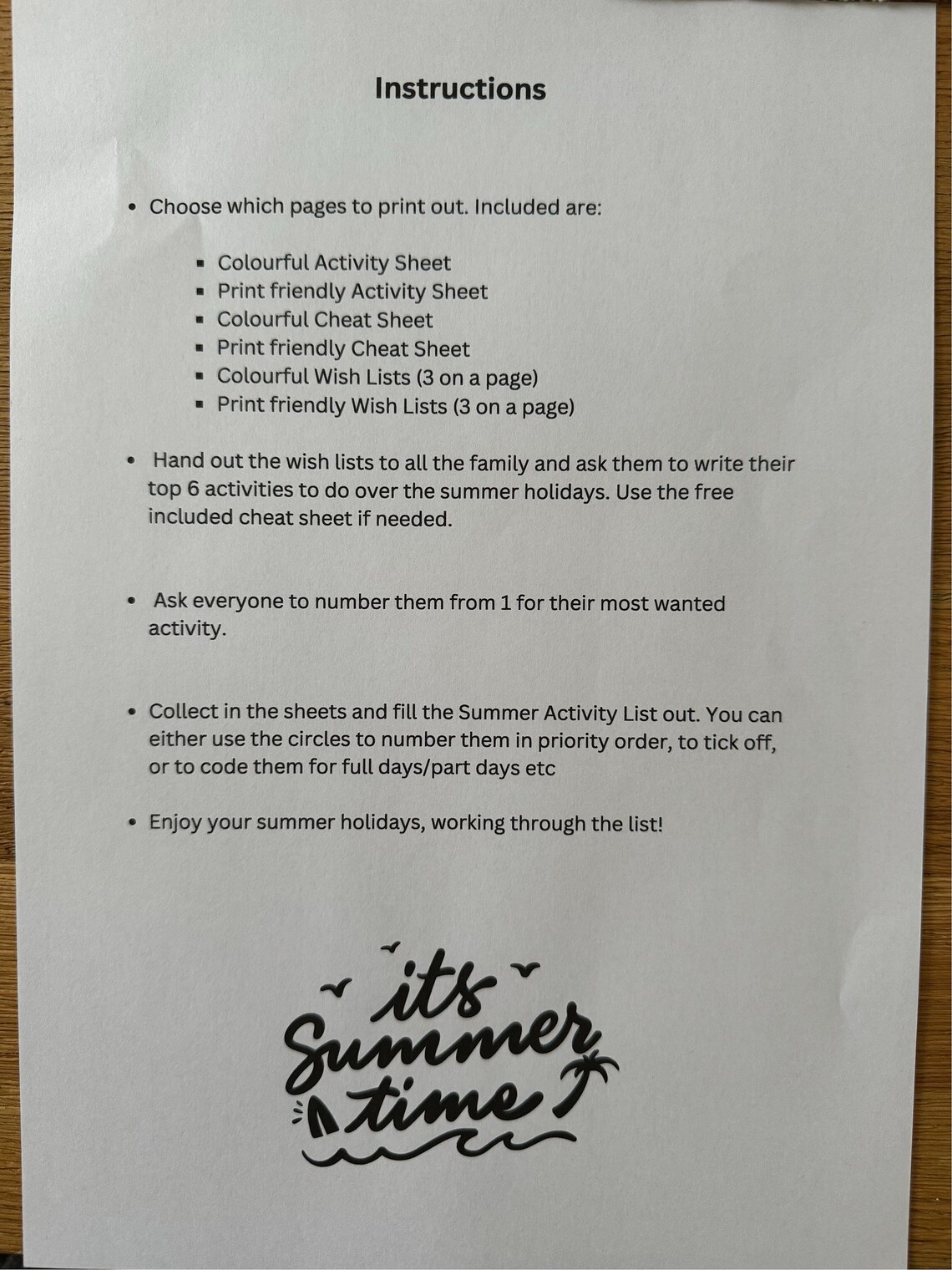Printable Summer Activity List With Individual Wish Lists and a Free ...