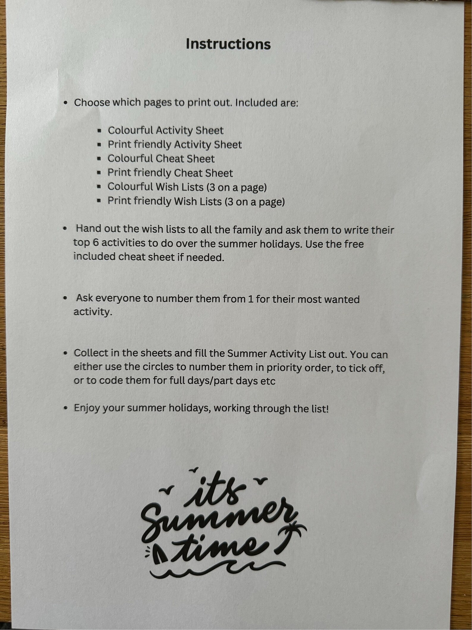 Printable Summer Activity List With Individual Wish Lists and a Free ...