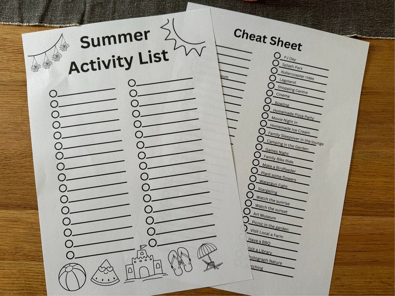 Printable Summer Activity List With Individual Wish Lists and a Free ...