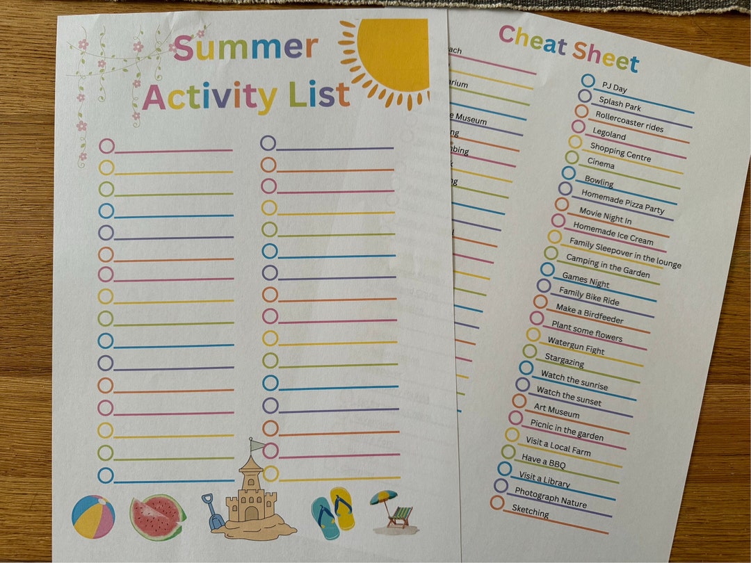 Printable Summer Activity List With Individual Wish Lists and a Free ...