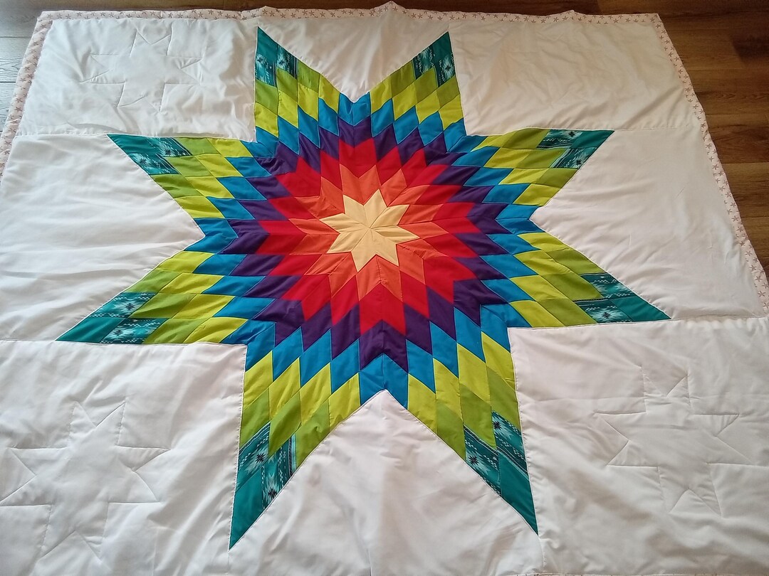 Native American Star Quilt White 66x80 - Etsy