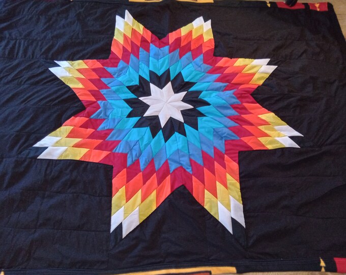 Native American Star Quilt 54"by74" Black - Etsy