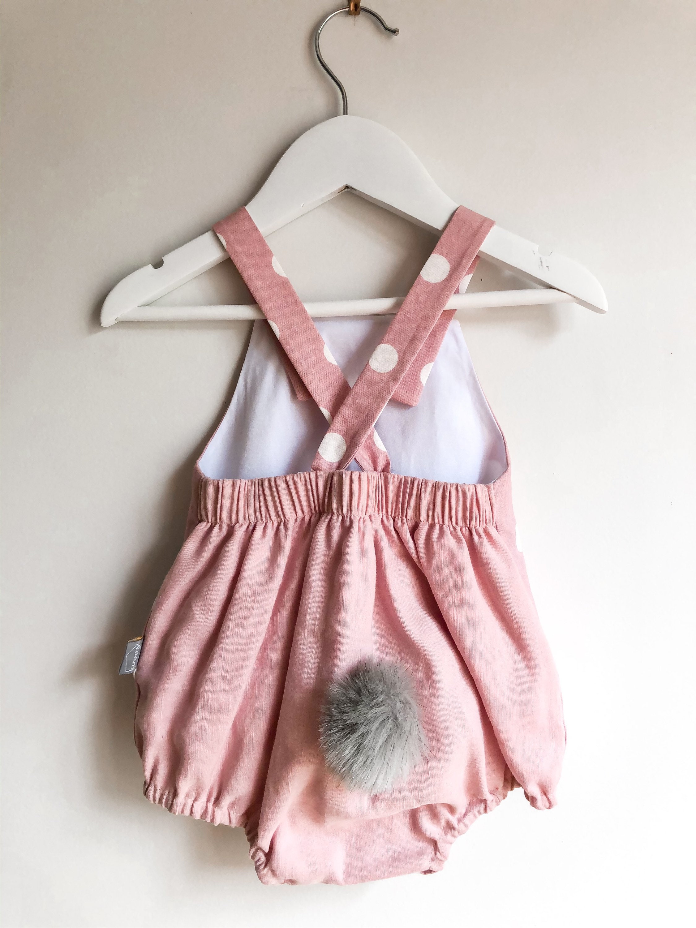 Bunny Pom Pom Tail Romper, Baby Romper, Girls Baby Romper, Girls Romper ...