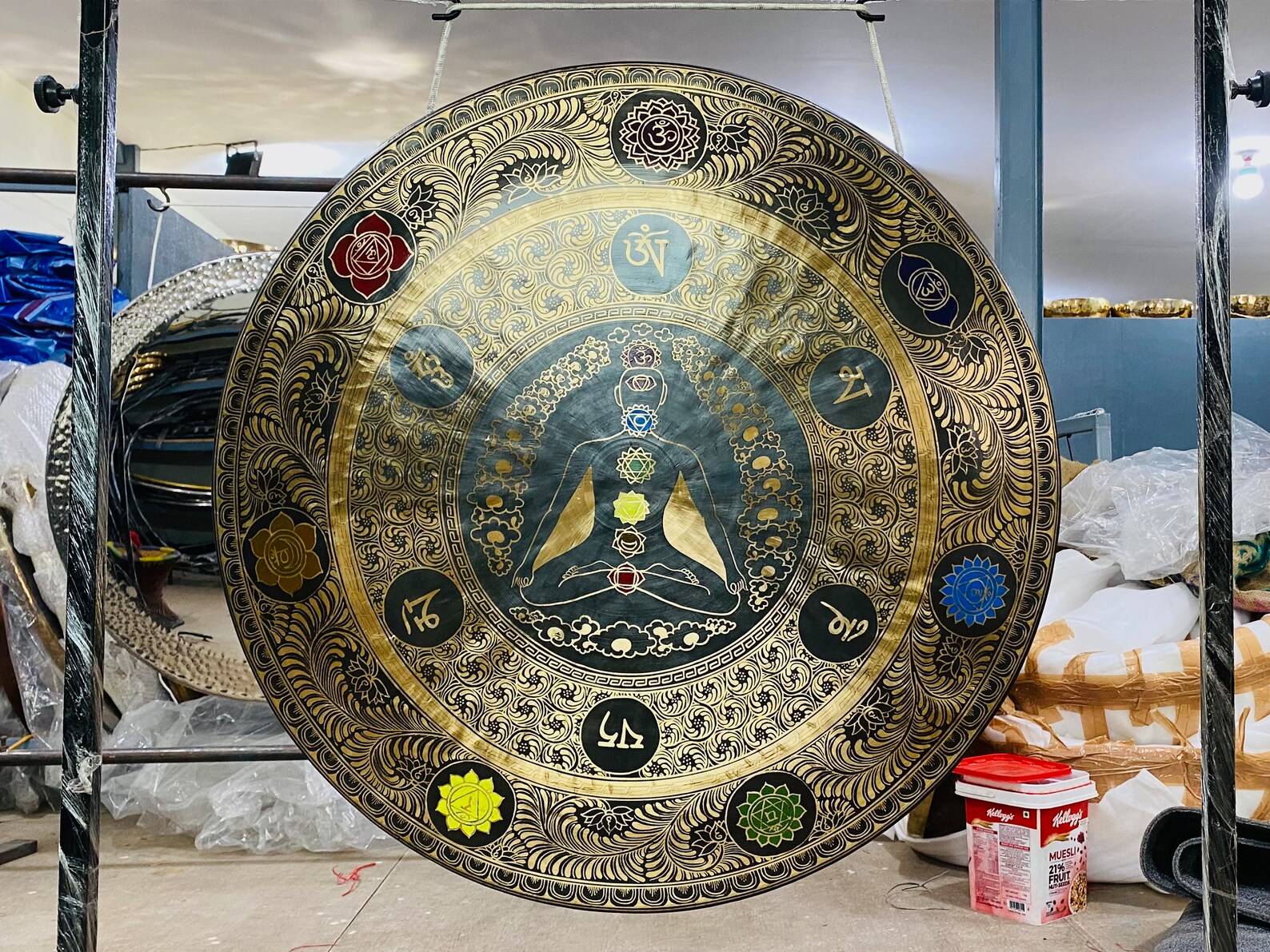 Meditating Yogi With 7 Human Chakra Color Adorned Fancy Tibetan Gong ...