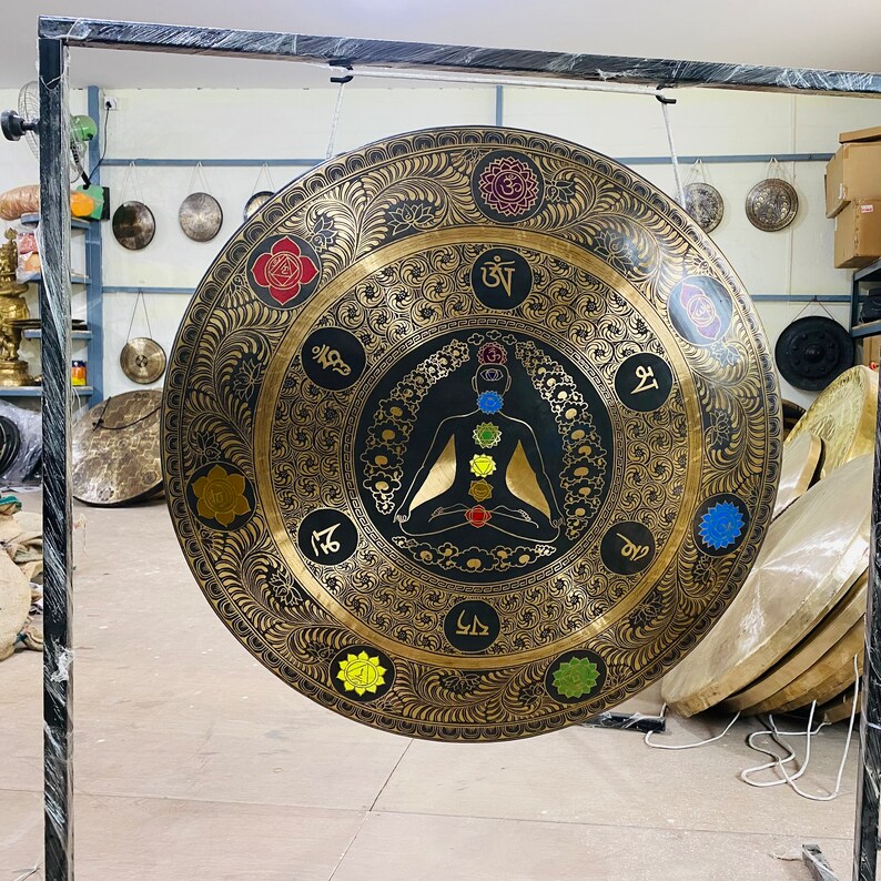 Meditating Yogi With 7 Human Chakra Color Adorned Fancy Tibetan Gong ...