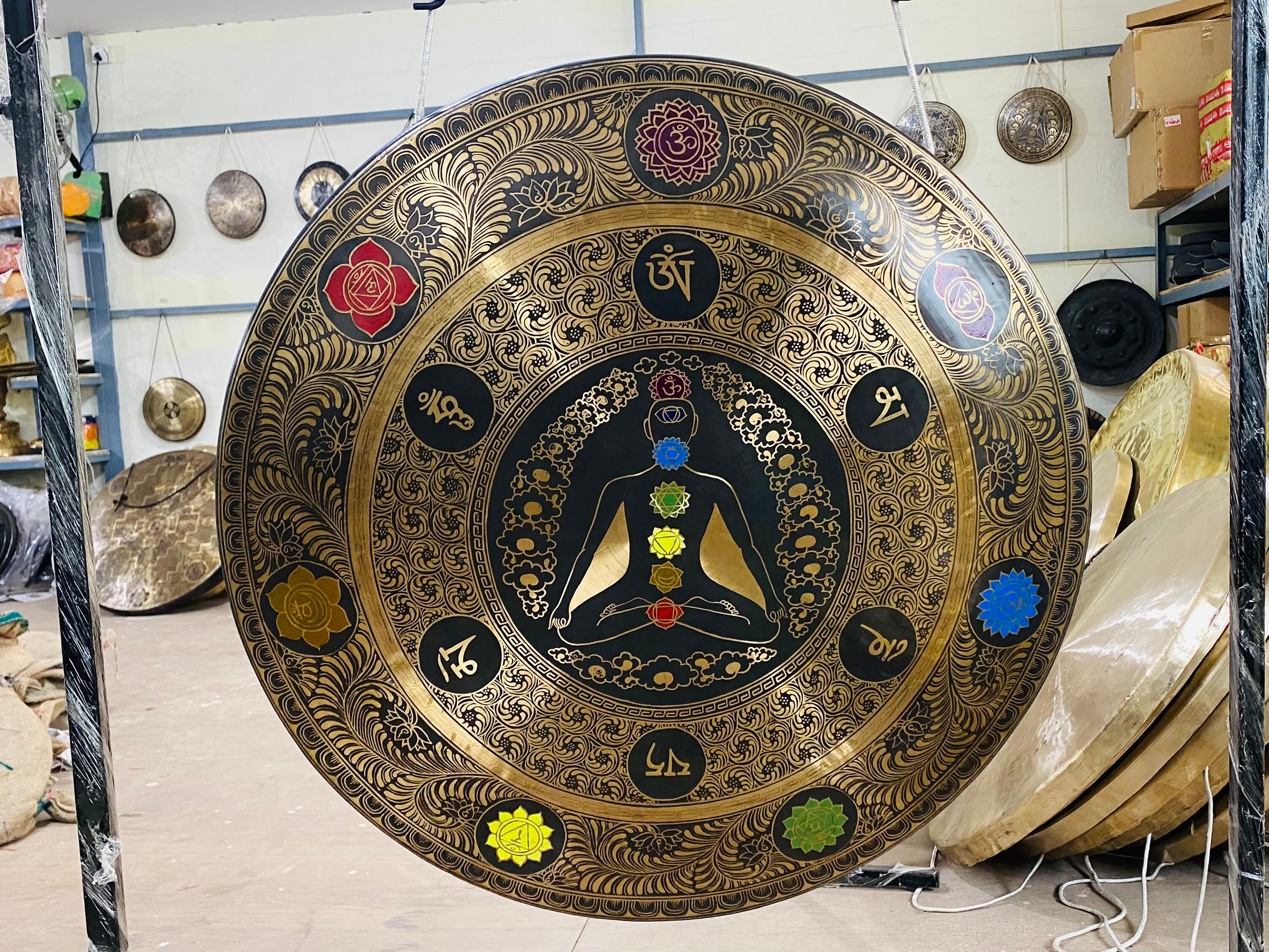 Meditating Yogi With 7 Human Chakra Color Adorned Fancy Tibetan Gong ...