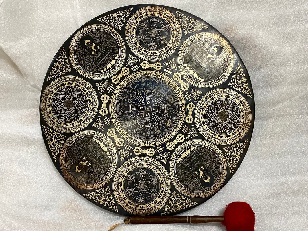 70 Cm Meditating Buddha With Auspicious Symbols Engraved Fancy Tibetan ...