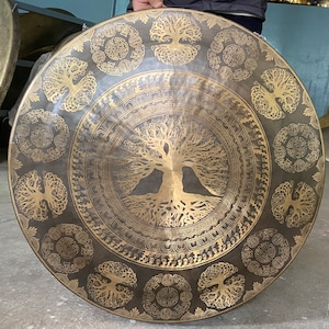 Large Tree of Life Carving Tibetan Gong Nepal-temple Gong-sound Healing ...