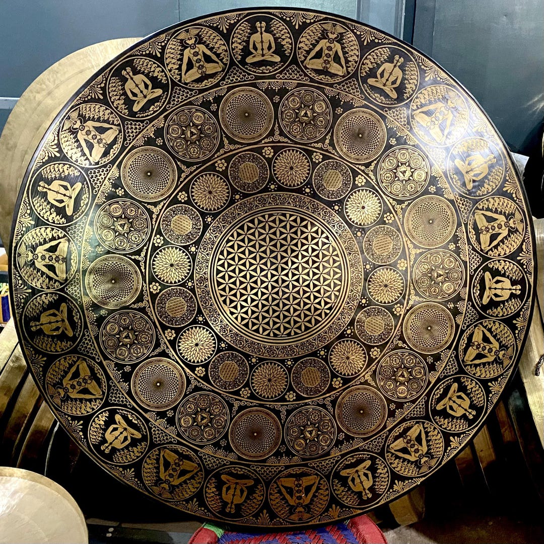 100cm Large Tibetan Gong Bell-adorned With Flower of Life & Auspicious ...