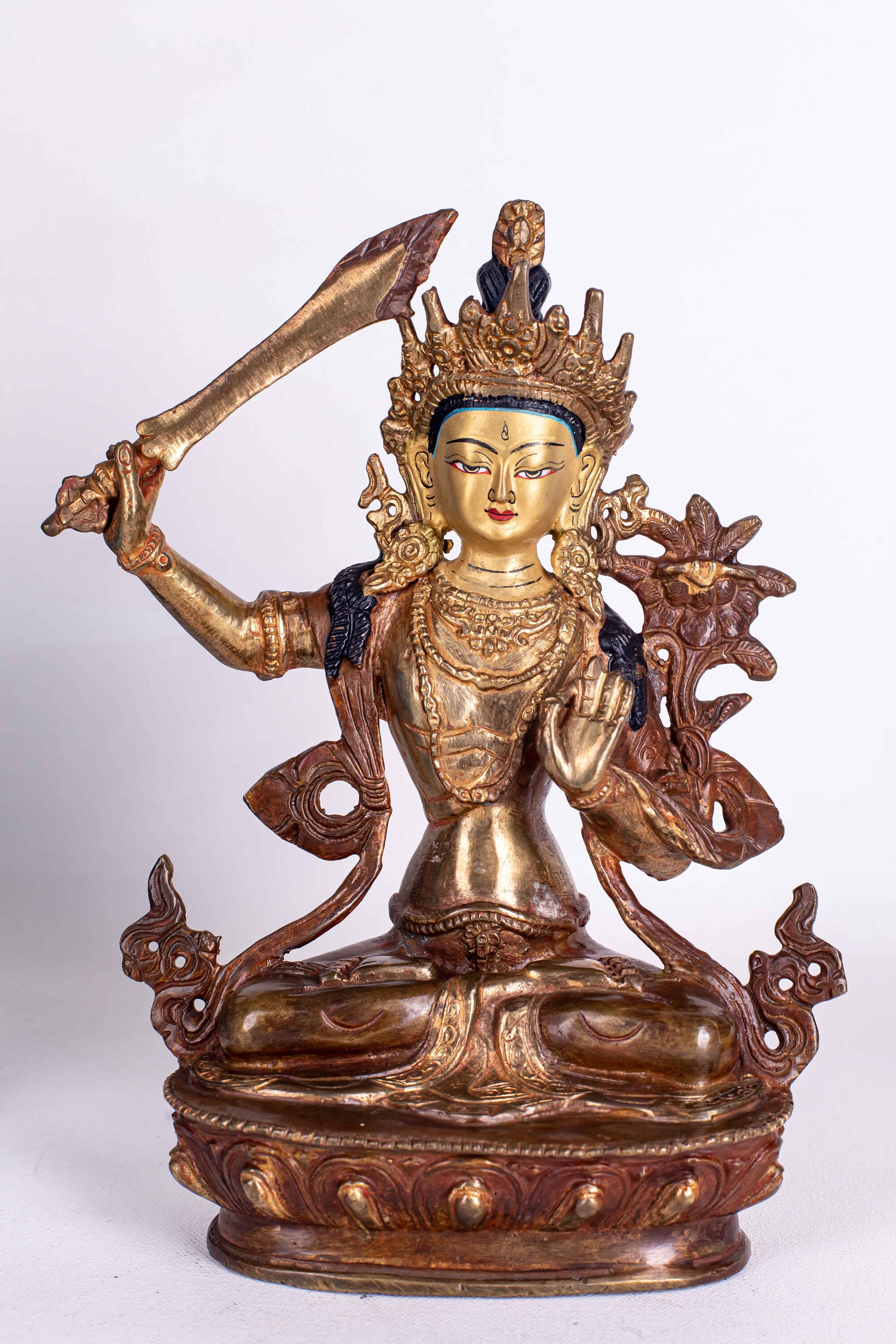 Majestic 9-inch Manjushree Statue: Radiant Gold-plated Face ...
