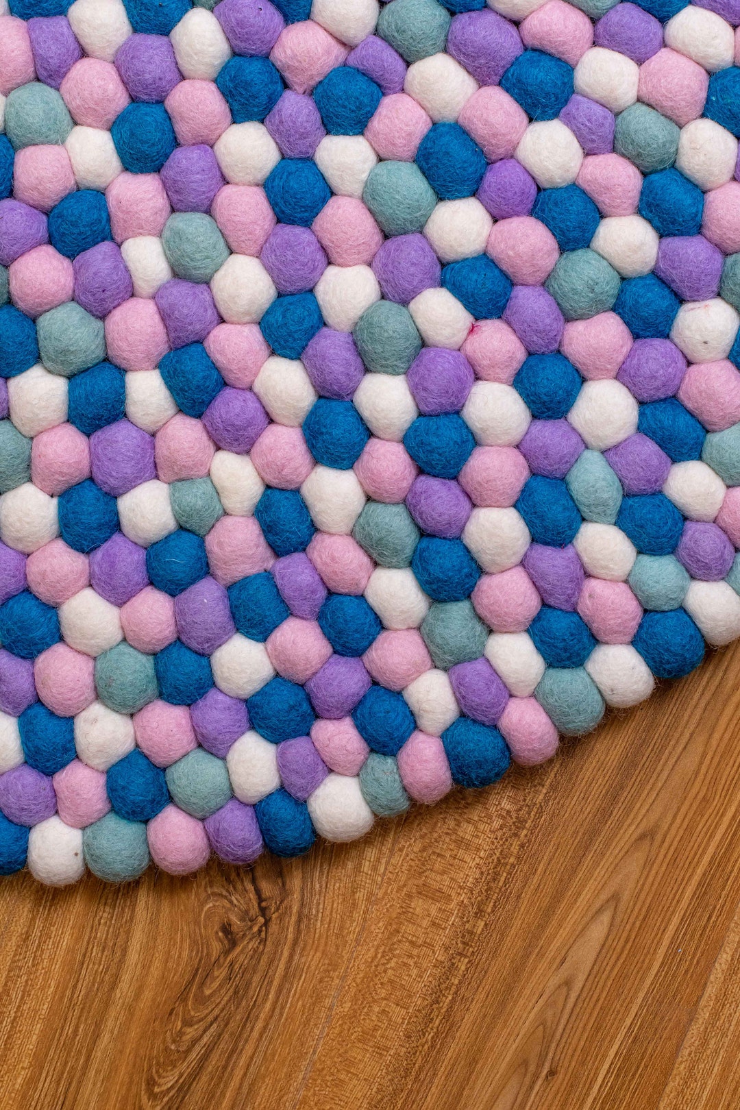 Color Burst Round Felt Ball Rug-handmade Wool Carpet for Home, Office ...