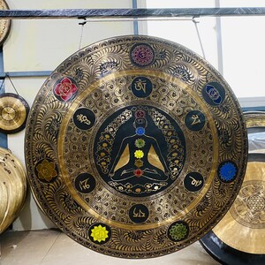 Meditating Yogi With 7 Human Chakra Color Adorned Fancy Tibetan Gong ...