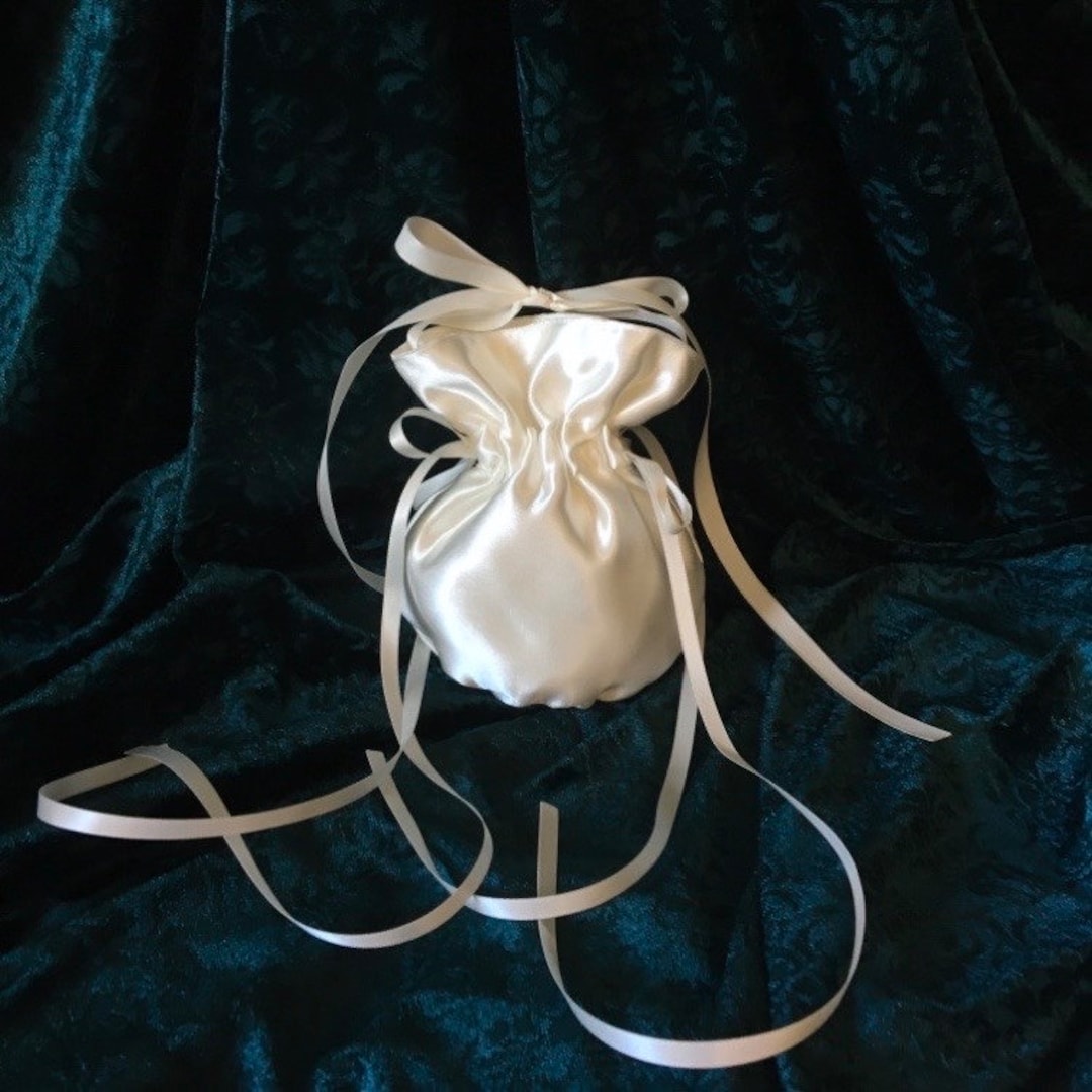 Small Wedding Ring Bag & Ruffle. Bridal Drawstring Pouch. Tie to Wrist ...