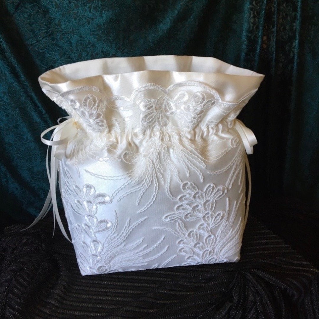 Large Ivory Wedding Card Bag. Satin & Bridal Lace. Oversized, Free ...