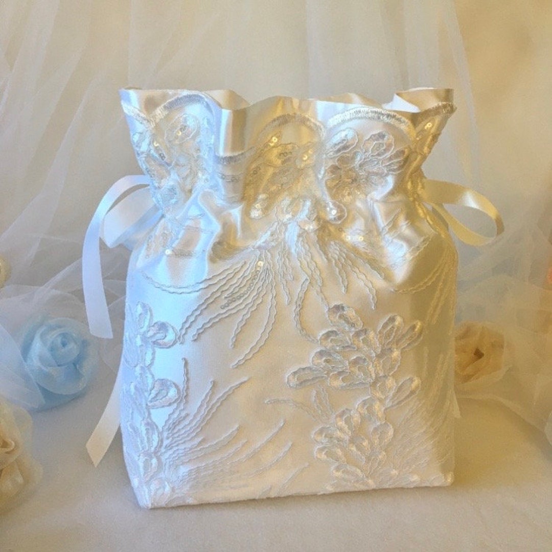 Large White Wedding Card Bag. Satin + Bridal Lace. Oversized, Free ...