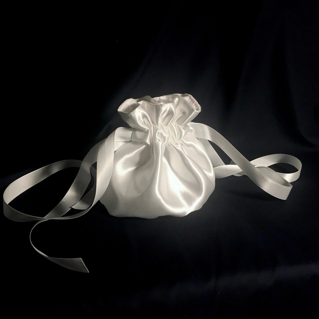 Cute Purse for Wedding or Prom. Satin Wrist Bag Ruffles, Drawstrings ...