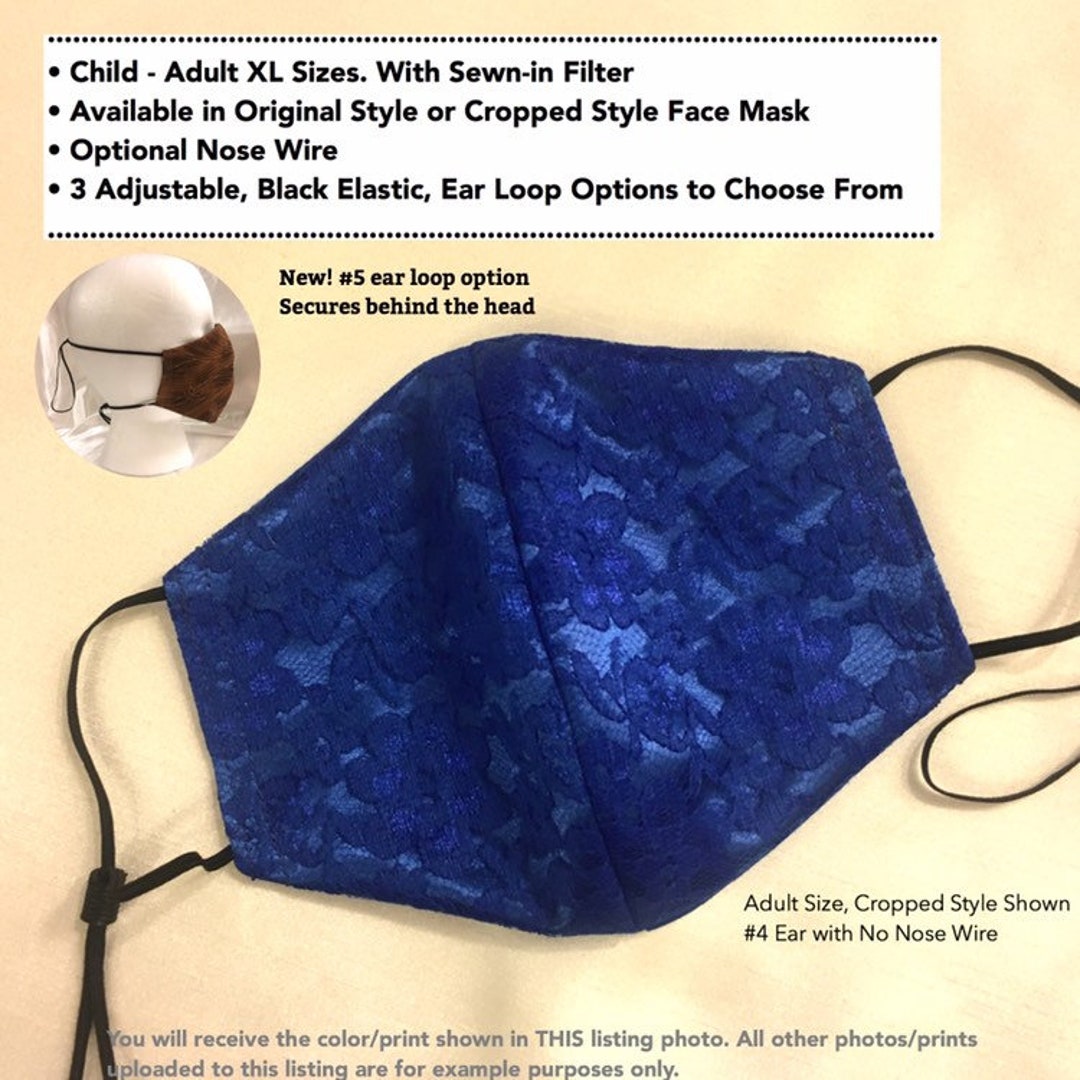 Royal Blue Lace Over Bridal Satin Face Mask. Wedding Bridesmaid Fancy ...