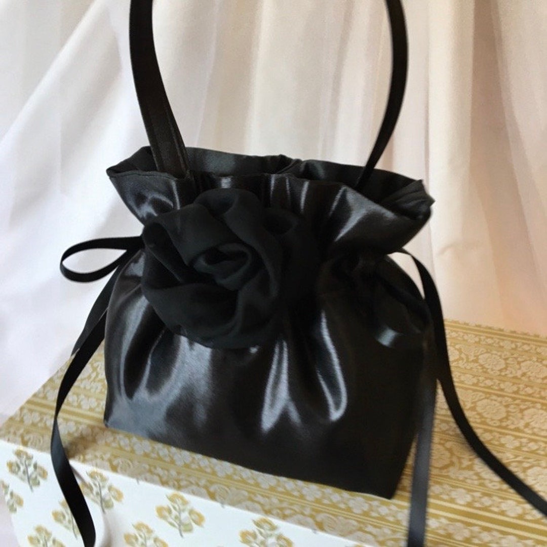 Small Black or White Satin Drawstring Purse. With Soft, Puffy Sides. or ...