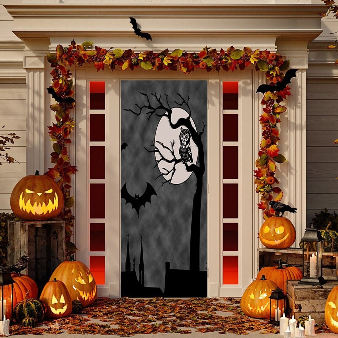 Owl Full Moon Door Cover - Halloween Decor - Door Covers - Halloween ...