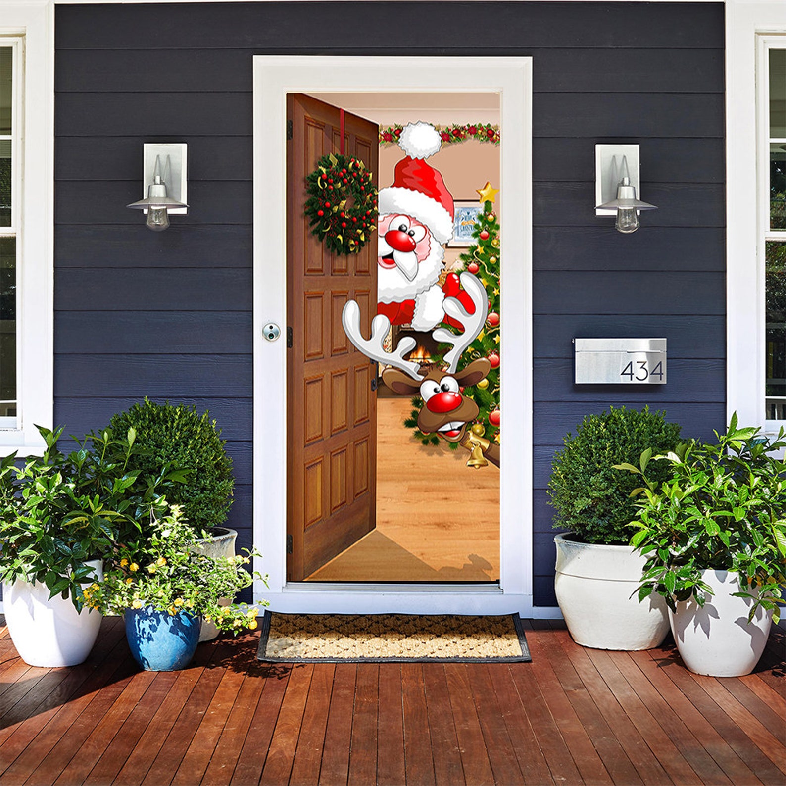 Santa Door Decor Christmas Door Covers Outdoor Christmas Decorations ...