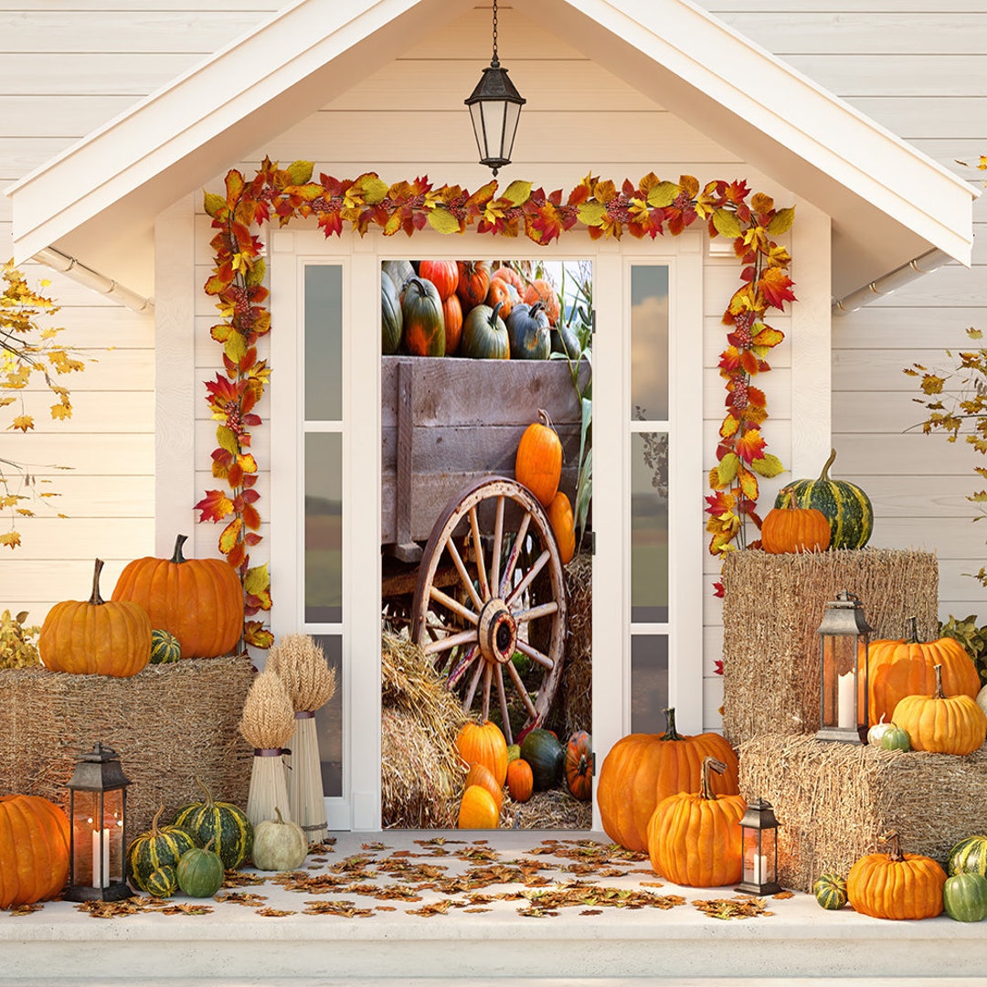 Wagon Full of Pumpkins Thanksgiving Door Decoration - Door Decor - Door ...