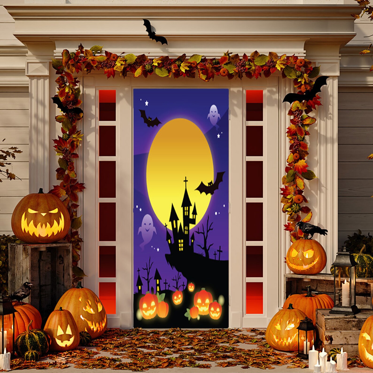 Full Moon Purple Background Door Cover - Halloween Decor - Door Covers ...