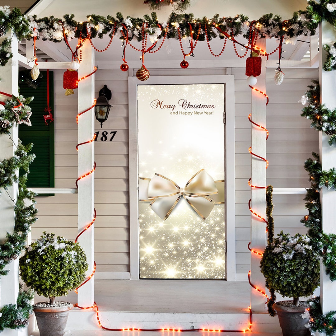 Golden Bow Christmas Door Cover – Holiday Front Door Decor - Etsy