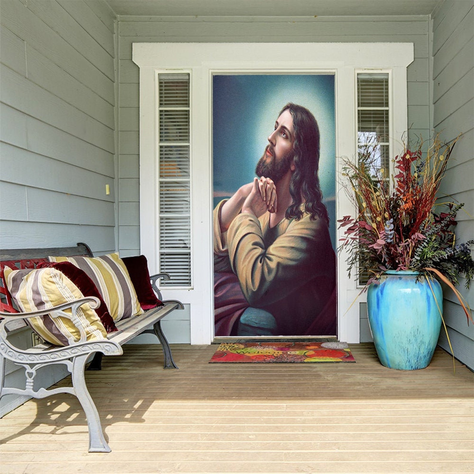 Praying Jesus Door Decoration Easter Front Door Decor | Etsy